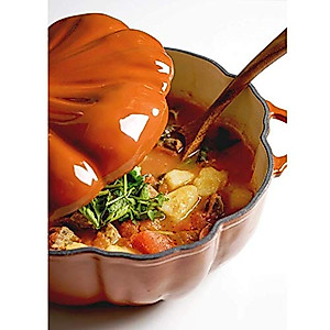 MYYINGBIN Orange Pumpkin Enamel Cast Iron Pot with Non-Stick Coating, Versatile Saucepan with Lid, Easy to Clean Casserole Stewpot, 3.76L