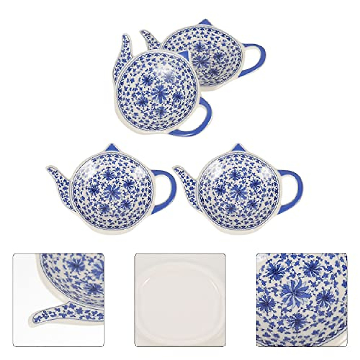 Soy Sauce Dish 4 Pcs Teapot Shaped Tea Bag Holder Ceramic Tea Bag Saucer Teabag Coaster Snack Dish Seasoning Dish for Home Kitchen Sauce Dessert Rest Spoon Blue Tea Plates