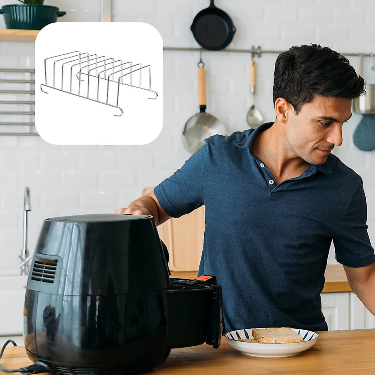 DOITOOL Toast Bread Rack Holder, 2Pcs 8 Slice Holes Stainless Steel Tool Cooling Grid Bread Rack Non- Stick Bread Loaf Stand Air Fryer Accessories Organizer