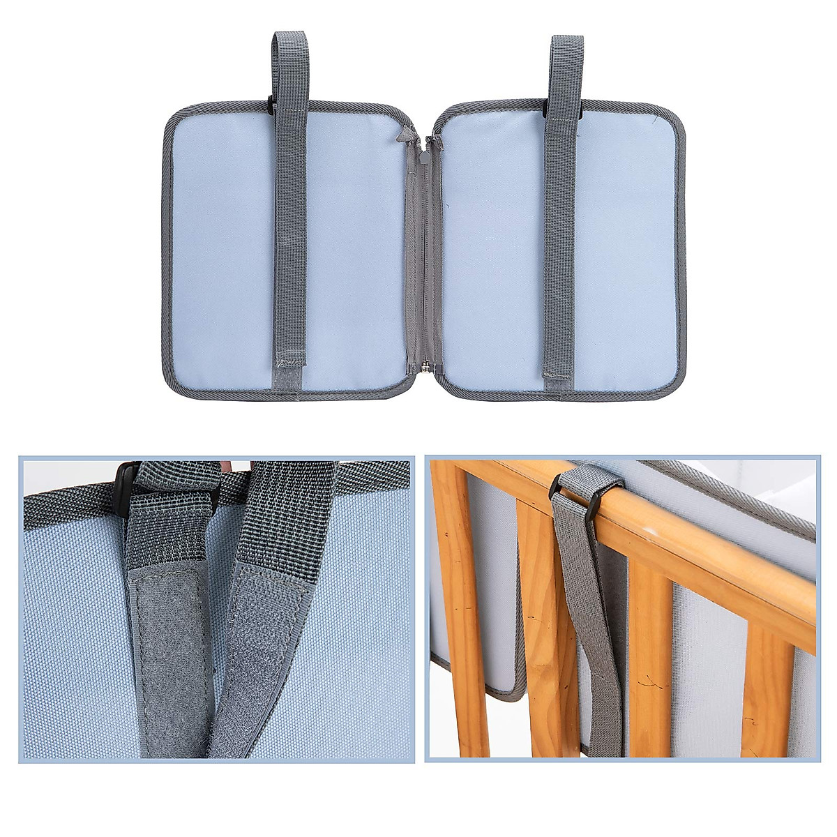 MOMIGO Baby Diaper Caddy Bag Stacker Organize - Nursery Storage Bin for Diapers, Wipes & Toys with Insulation Pocket - 2pcs Diaper Organizer for Crib Wall (Blue)