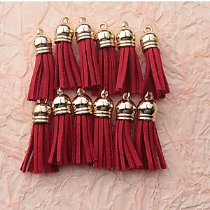 Ruwado 30 Pcs Keychain Leather Tassels with Gold Caps Hole Mini Faux Tassels for DIY Jewelry Making Keychain Earrings Craft Project Supplies Necklace Bracelet (Red)