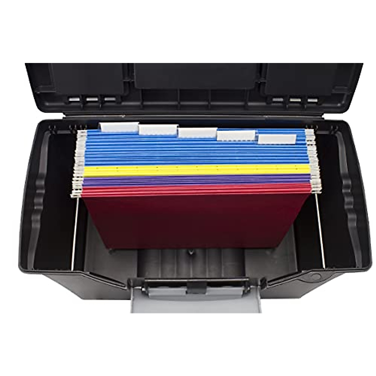 Storex Legal File Box with Organizer Lid – Plastic Office File Storage Box for Letter and Legal Hanging Folders, 17.13 x 9.63 x 11 Inches, Black, 1-Count (61510U01C)