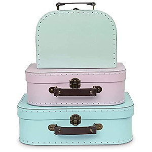 Jewelkeeper Paperboard Suitcases, Set of 3 – Vintage Decorative Storage Box - Luggage Decor Storage - Gift Boxes for Birthday,Weddings,Anniversary – Old Home Style Decoration - Retro Pastel Design