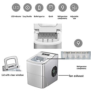 SMETA Bullet Pebble Ice Maker Machine Countertop, Chewable Nugget Ice Chip Maker Crushed Ice Machine Soft Chewy Ice Cubes Quick in 6-10mins, 26lbs/24H with Ice Scoop for Gift, Stainless Steel Silver