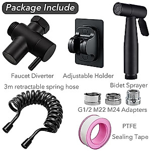 Roscid Sink Faucet Sprayer Set, Handheld Bidet Sprayer for Toilet, Metal Sprayer, with M22 M24 G1/2 Adapters and 3m Hose for Kitchen Sink, Bathroom or Toilet, Matte Black. (Faucet Not Included)