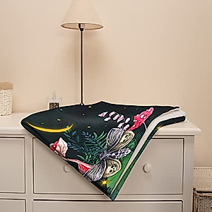 Mushroom Moth Blanket Super Soft Fleece Throw Blankets 40x50 Inches Comfy Summer Flannel Travel Camping Blankets Gift for Women Men Decor Bedroom Sofa Chair