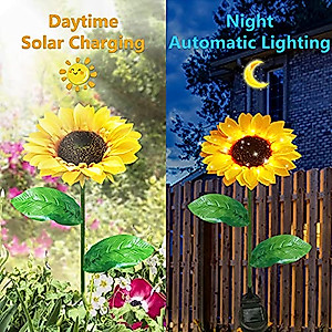 Greenke Sunflower Solar Lights Outdoor Garden Decorative, LED Solar Garden Flower Lights Waterproof for Yard Path Garden Patio Decoration - 2 Pack (Yellow)