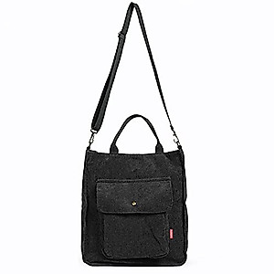 Etercycle Crossbody Bag for Women, Corduroy Tote Bag Casual Shoulder Handbags Big Capacity Shopping Bag with Zipper and Outer Pocket (Black)