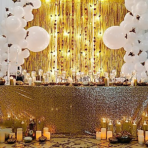 3 Pack Gold Foil Fringe Backdrop Curtains，3.3 ft x 8.2 ft Gold Door Streamers ，Gold foil Fringe Curtain Backdrop,for Photo Background Party Decorations, Graduation Decorations