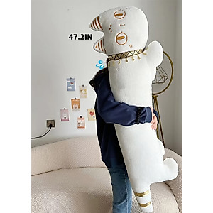 BEIMENWAI Long Cat Stuffed Animal Plush Toys, Cute White/Black Cat Long Pillows, Super Soft Cartoon Cat Plush Pillow, Halloween Toy for Girls Boys (White,Large 47.2IN)