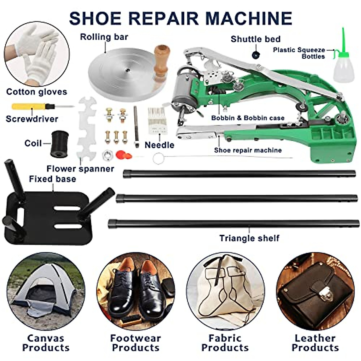 𝐋𝐞𝐚𝐭𝐡𝐞𝐫 𝐒𝐞𝐰𝐢𝐧𝐠 𝐌𝐚𝐜𝐡𝐢𝐧𝐞 Handheld 𝐒𝐡𝐨𝐞 𝐑𝐞𝐩𝐚𝐢𝐫 Heavy Duty Metal Manual Cobbler Stitching Mending with Dual Cotton Nylon Line Canvas for Bags Tents Clothes Quilts Coats