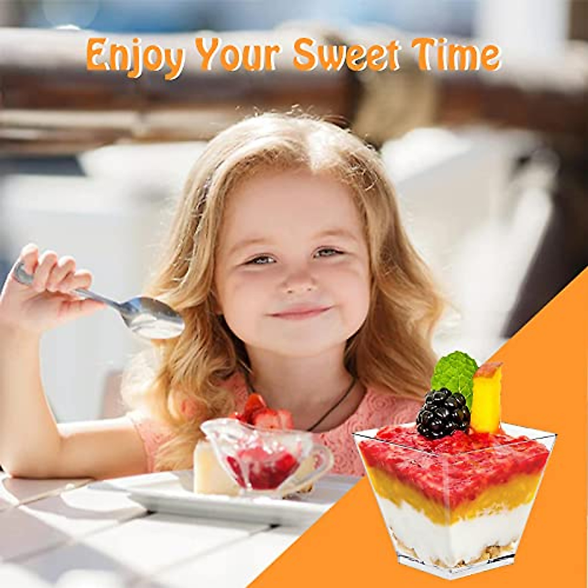 theirsova 60 Pack Dessert Cups, 4oz Parfait Cups with Lids and Spoons,Plastic Appetizer Cups with Lids,for Mousse Puddings, Party Supplies