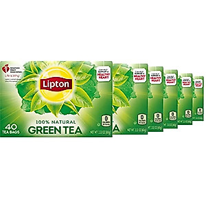 Lipton Green Tea Bags for Health and Wellness, Hot or Iced, 40 Count (Pack of 6)