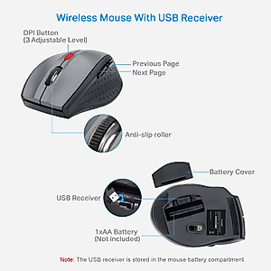 Wireless Keyboard and Mouse Combo, E-YOOSO 2.4G Full-Sized Ergonomic Keyboard Mouse Combo with Wrist Rest, 3 DPI Adjustable Wireless Optical Mice with USB Nano Receiver for Laptop/Windows/Mac OS/PC