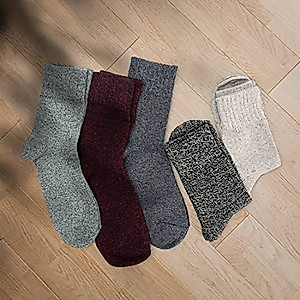 besky 5 Pairs Winter Wool Socks Women, Knit Thick Wool Soft Warm and Breathable Cozy Socks for Womens