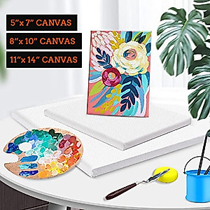 3 Pack Canvases for Painting with Multi Pack 11x14", 5x7", 8x10", Painting Canvas for Oil & Acrylic Paint
