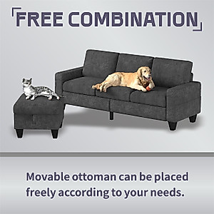 Sectional Sofa L-Shaped Couch, Snowflake Fabric Couch for Living Room with Reversible Storage Chaise & Side Storage Pockets, 3-Seat Sofa for Living Room/Apartment/Dorm/Office/Small Space (Gray)