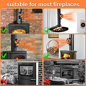 VODA Stove Fan 5 Blades for Wood Stove/Fireplace/Flue Pipe - Magnetic Installation, No Power Required - High Efficiency, Low Noise, Durable - Include 1 Spare Ring