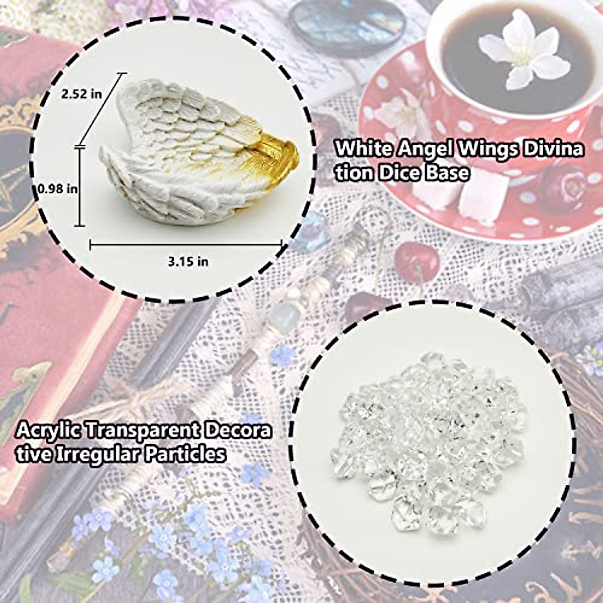 knana Angel Wings Set - Pink Viking Rune Dice with Starry Sky Pendulum Board - Fake Ice Cubes Acrylic Crushed Stones for Coffee Table Home Decorations - Pink - 6PCS