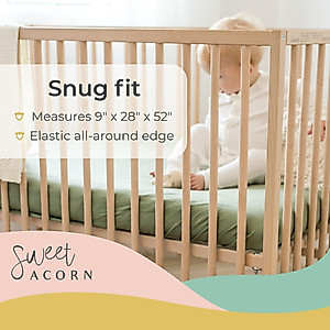 Sweet Acorn Fitted Crib Sheets - Organic Cotton Jersey Knit Crib Beddings - Fits Standard Baby Crib Mattress - 9" x 28" x 52" - Dahlia Pink