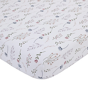 NoJo Woodland Wreath Pink, White, Blue Floral 4 Piece Nursery Crib Bedding Set- Comforter, 100% Cotton Crib Sheet, Dust Ruffle, Diaper Stacker