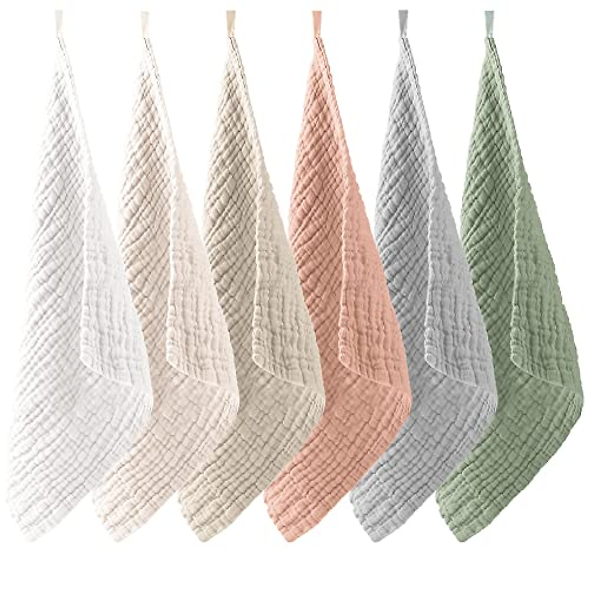 Konssy 6 Pack Baby Muslin Washcloths for Unisex 100% Cotton Wash Cloth Set for Baby Face Body Comfy and Soft for Newborn Infants Kids Girls and Boys