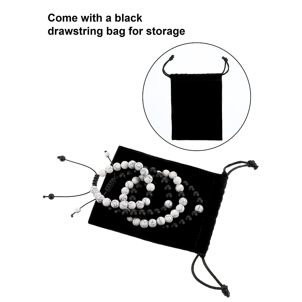 BBTO Howlite Bracelet for Couples Black Matte Agate Bracelet Distance Bracelet Energy Beads Bracelet