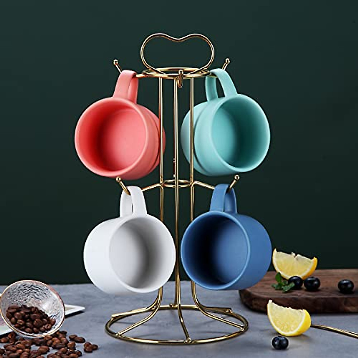 Berglander Gold Coffee Mug Holder, Stainless Steel Coffee Cup Holder Stand Easy to Hang and Take Avoid Crowded Collision Design, Beautiful Decoration Mug Rack Tree Mug Hooks Easy to Clean