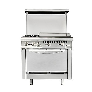 WMAOT 36" Commercial Range with 2 Burner 4.8 Cu.Ft Electric Oven 24" Griddle 35000 BTU Manual Natural Gas Range for Commercial Kitchen Restuarant Bar