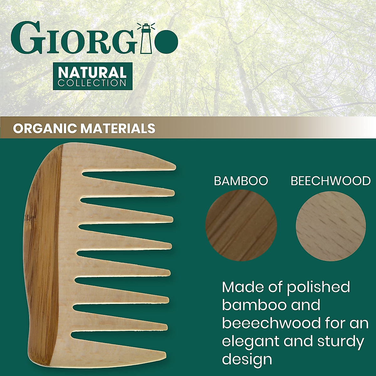 Giorgio GIONAT8 Small Natural Wooden Comb Hair Detangler Wide Tooth Comb for Curly Hair, Bamboo and Beechwood Hair Combs for Thick Hair, Organic Wooden Hair Comb Perfect for Use with Long Thick Hair