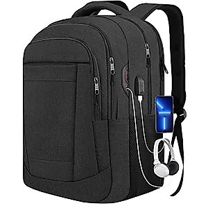 ANTERK Travel Backpack, Extra Large Laptop Backpack, TSA Business Backpack Durable 17.3 Inch School Backbag with USB Port, Anti Theft Computer Backpack Christmas Gifts for Men Women, Black