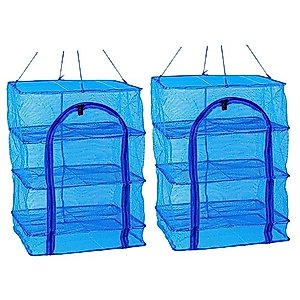 CLISPEED 2pcs Foldable Fish Cage Meat Dehydrater Foldable Basket Flower Food Foldable Drying Rack Mesh Hanging Dryer Rack Drying Basket Nylon Multi-layer Net Blue Nylon Hanging Hanger