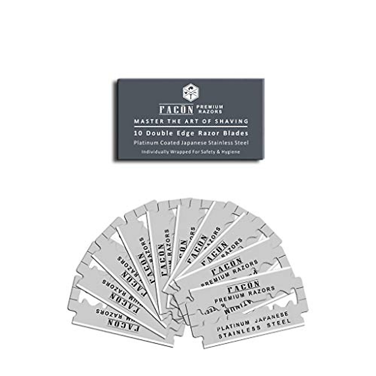 50 Facón Platinum Japanese Stainless Steel Double Edge Razor Blades for Safety Razor - Close Smooth Shaving Experience - 200+ Shaves