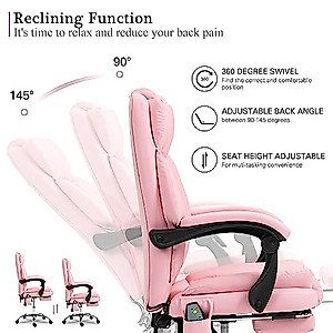 Belandi Massage Office Chair, Diamond-Stitched PU Leather Executive Office Chair High Back Massage Computer Desk Chair with Heated, Footrest, Padded Armrest, Adjustable Height (Pink)