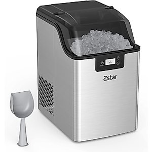 Zstar Nugget Ice Maker, Stainless Steel Countertop Ice Machine with 44Lbs/24H Output, Crunchy Sonic Ice Maker Machine, Self-Cleaning Portable Ice Maker with Freestanding Ice Scoop for Home,Office,Bar