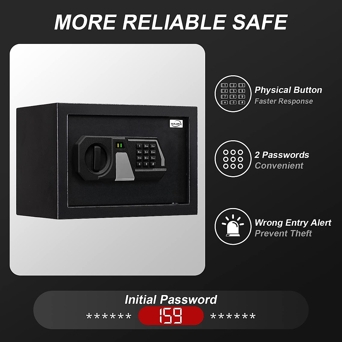 Tenamic Fireproof Safe Box 0.8 Cuft Electronic Digital Security Box, Keypad Small Lock Box Cabinet Safes with Internal Light, Solid Alloy Steel Office Hotel Home Mini Safe with 2 Passwords, Black
