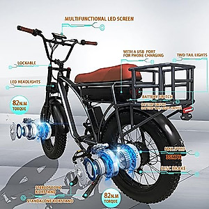 Lanshanchu (US Spot Smlro E5 Plus Electric Retro Cargo Bike 2000W Dual Motor Motorcycle Ebike 48V 18Ah EBike 20" Fat Tire 7 Speed E Bike MTB Mountain City Road Snow Bike