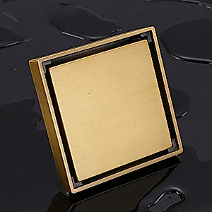 Antique Brass Body Square Floor Drain Hair Catcher Tile Insert Non Slip Shower Drain Cover Embedded for Bathroom Home Hotel Toilet,Removable Flat Cover (Gold)