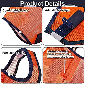 2 Pieces Horse Mask Protective Equine Mask Adjustable Comfort Horse Masks, L, Orange, Pink