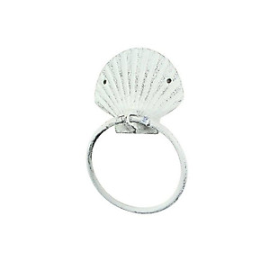 Rustic Whitewashed Cast Iron Seashell Towel Holder 8.5" - Seashell Home Decor -