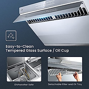 FOTILE JQG7501.G 30" Range Hood | Unique Side-Draft Design for Under Cabinet or Wall Mount | Modern Kitchen Vent Hood | Powerful Motor | LED Lights | Silver Grey Tempered Glass Surface