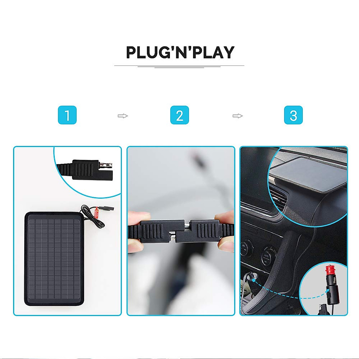 Renogy 5W Solar Trickle Charger Portable Battery Maintainer with Lighter Plug/Alligator Clips/Battery Cables for Car Boat Marine Motorcycles Truck