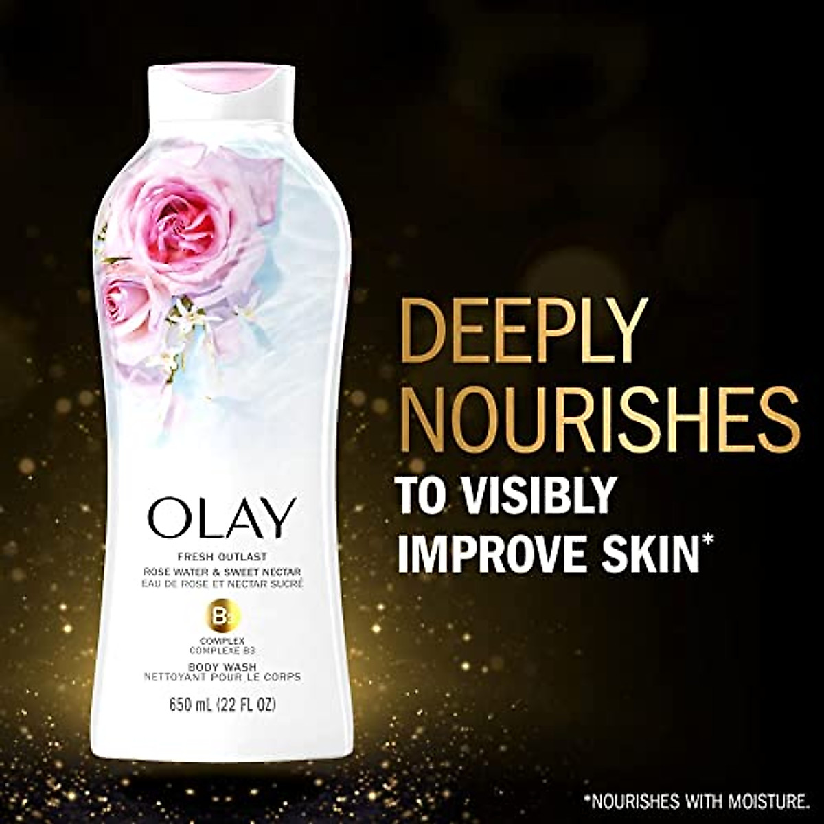 Olay Fresh Outlast Body Wash with B3, Rose Water and Sweet Nectar, 22 Fl Oz (Pack of 4)