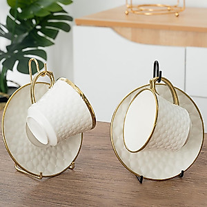 GSHLLO 2 Pcs Cup Saucer Holders Tea Cup Display Stand Metal Cup Plate Stand Rack Afternoon Tea Cup Rack Coffee Mug Organizer for Plate Teapot Tableware Display