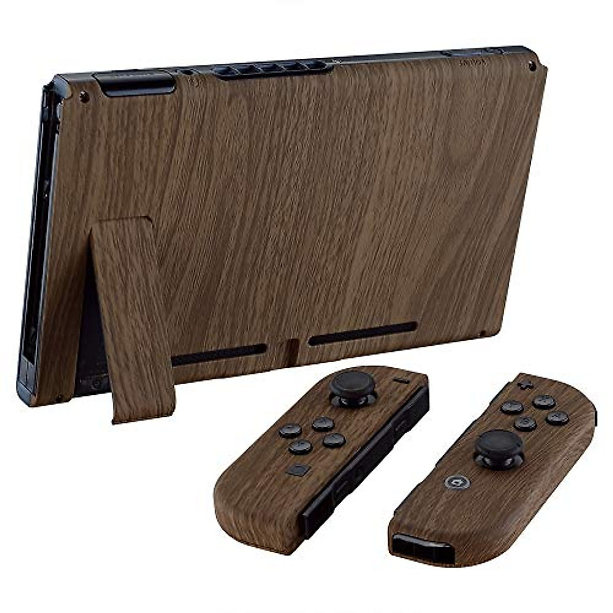 eXtremeRate DIY Replacement Shell Buttons for Nintendo Switch, Soft Touch Back Plate for Switch Console, Custom Housing Case with Full Set Buttons for Joycon Handheld Controller - Wood Grain