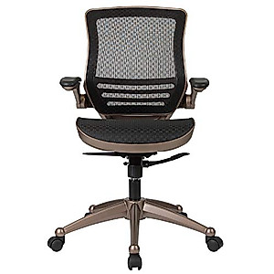 Flash Furniture Warfield Mid-Back Transparent Black Mesh Executive Swivel Office Chair with Melrose Gold Frame and Flip-Up Arms
