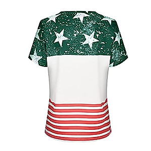 wodceeke Womens short-sleeved round neck T-shirt American flag stitching printed Tee casual loose Independence Day tops (Army Green,XL)