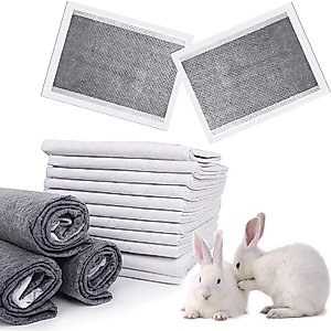 kathson Rabbit Pee Pads Disposable Cage Liners 100PCS All Absorb Black Carbon Odor Control Bunny Training Accessories with Quick-Dry Surface for Puppy Guinea Pig Kitten Hedgehog Small Animals