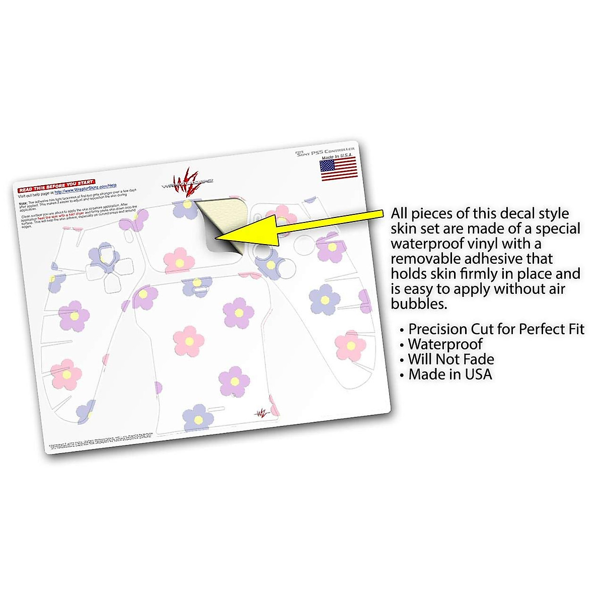 WraptorSkinz Skin Wrap compatible with Sony PS5 DualSense Controller Pastel Flowers (CONTROLLER NOT INCLUDED)