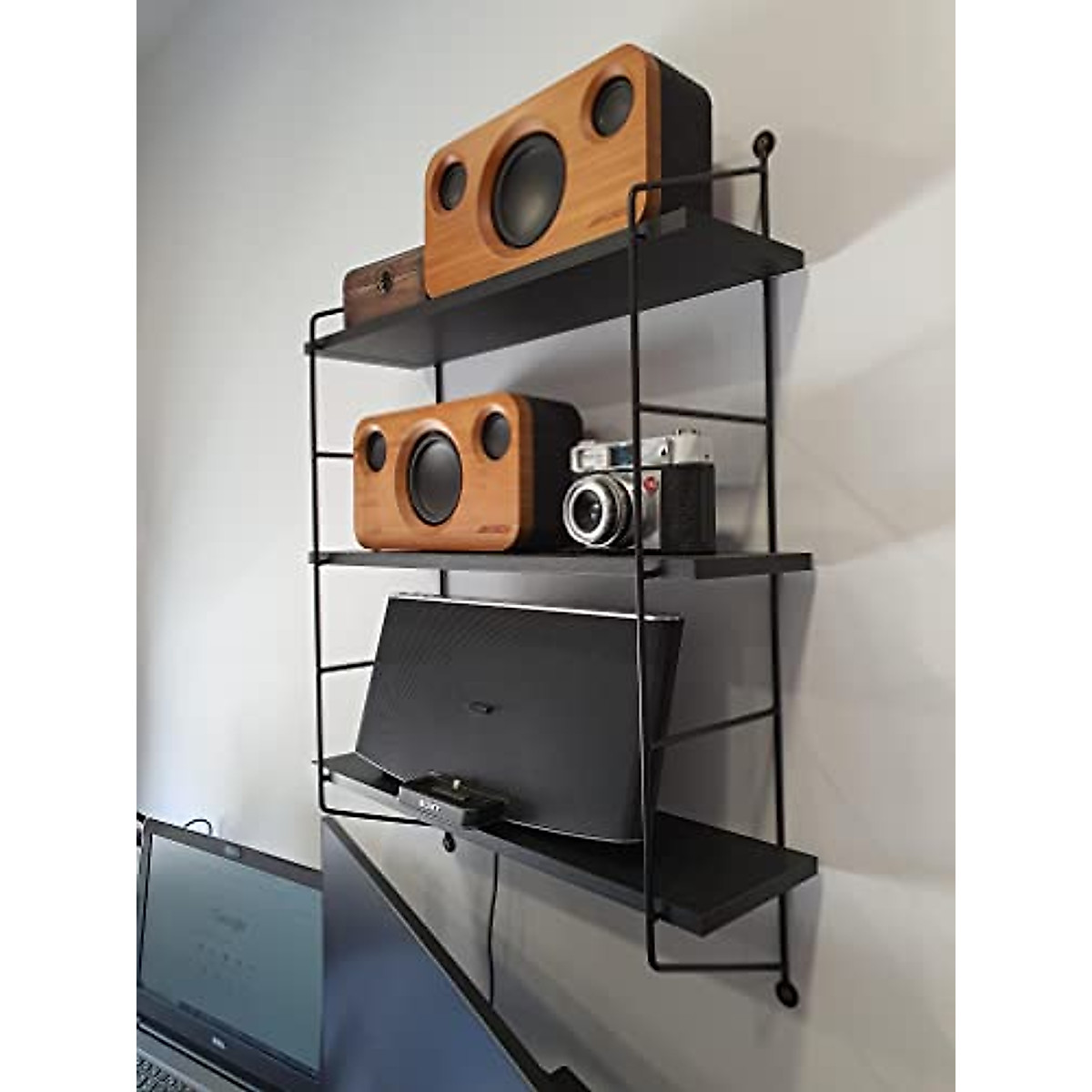 Industrial Wall Mounted 3-Tier Floating Shelf, Adjustable Wall Storage Rack, Decorative Hanging Display Shelf for Bedroom, Living Room, Bathroom, Kitchen, Office